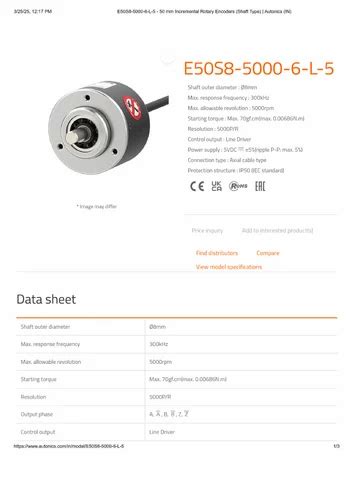 Autonics E50s8 5000 6 L 5 Rotary Encoder 5000 Ppr Solid Shaft Line Driver Output At ₹ 6750