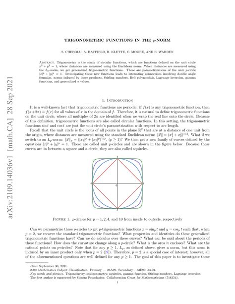 Pdf Trigonometric Functions In The P Norm