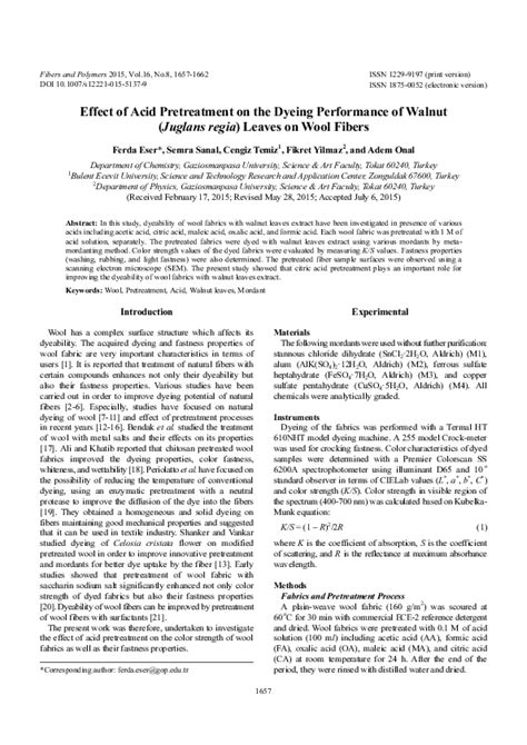 Pdf Effect Of Acid Pretreatment On The Dyeing Performance Of Walnut