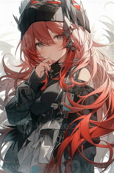 Pretty Anime Girl With Red Hair Pulled Back Created With Generative Ai