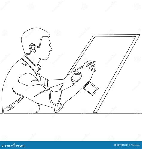 Continuous Line Drawing Architect Draw Sketch Draft Construction Design Icon Vector Illustration