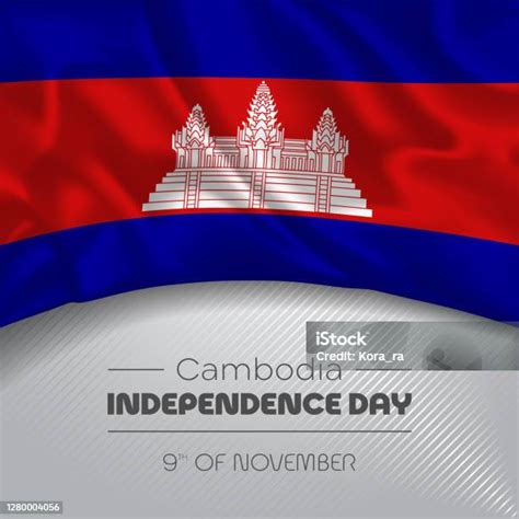 캄보디아 해피 인디펜던스 데이 인사말 카드 배너 벡터 일러스트 독립에 대한 스톡 벡터 아트 및 기타 이미지 독립 캄보디아 3차원 형태 Istock