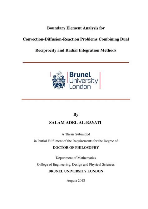 Pdf Boundary Element Analysis For Convection Diffusion · Convection Diffusion Reaction