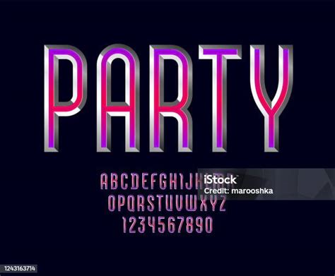 분홍색 선이 있는 크롬 알파벳 실버 메탈릭 효과의 글꼴 경사진 문자와 숫자 벡터 일러스트 10eps 3차원 형태에 대한 스톡 벡터 아트 및 기타 이미지 Istock