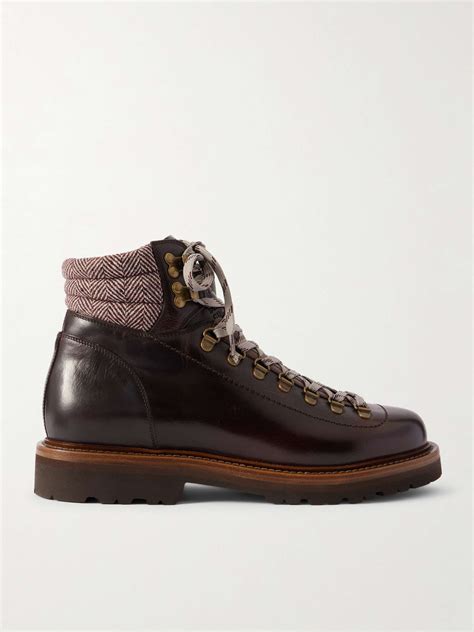 Brunello Cucinelli Wool And Cashmere Blend Trimmed Glossed Leather
