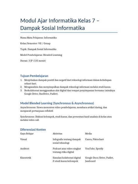 Modul Ajar Informatika 7 Dampak Sosial Pdf