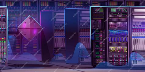 Free Vector Futuristic Data Center Server Room Interior