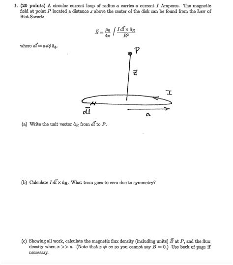 Solved A Circular Current Loop Of Radius A Carries A Current Chegg