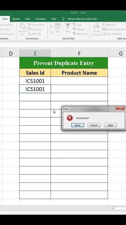 Prevent Duplicate Entries In Excel Shorts Exceltips Exceltricks