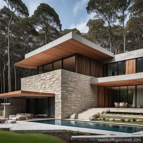 Cubic House With Stone Foundation And Cypress Cladding Stable Diffusion Online Cubic House With Stone Foundation And Cypress Cladding Stable Diffusion Online