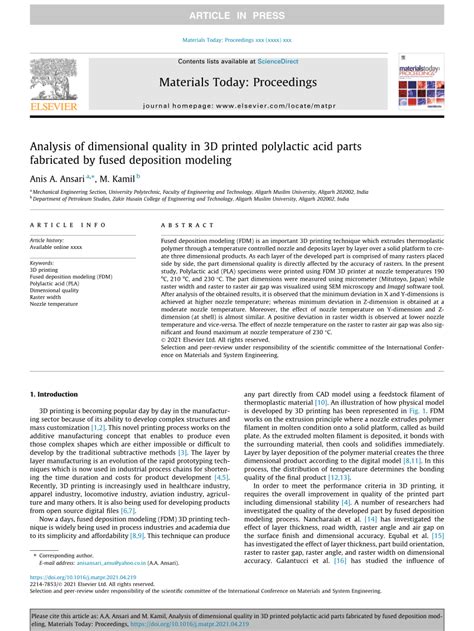 Pdf Analysis Of Dimensional Quality In 3d Printed Polylactic Acid