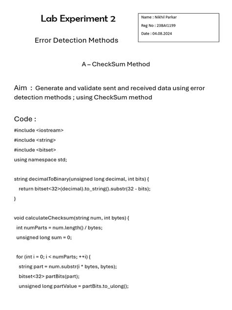 Checksum Method And Parity Method Pdf Bit Computer Engineering