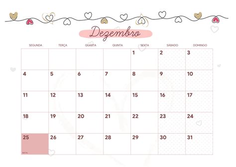Calendario Mensal Coracao Dezembro Fazendo A Nossa Festa