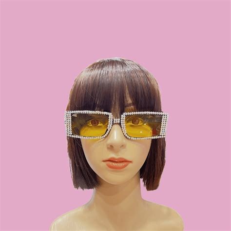 Black Rectangular Glasses With Rhinestone Trim