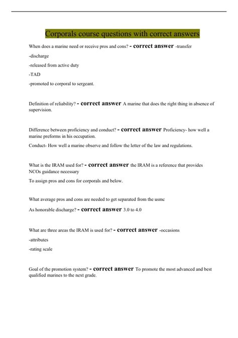 Corporals Course Questions With Correct Answers Corporals Course Stuvia Us