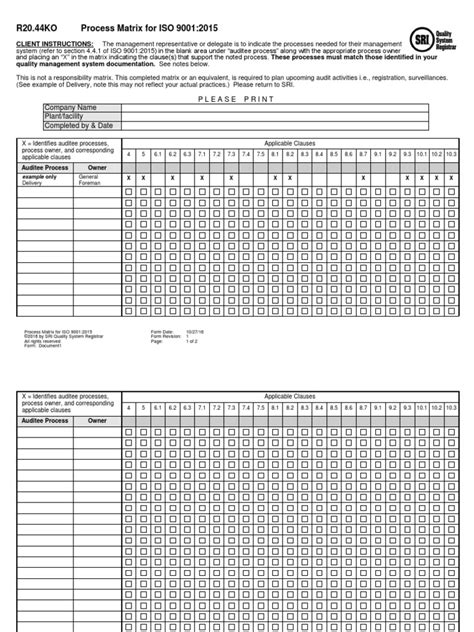 Process Matrix Template Download Free Pdf Audit Business
