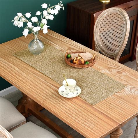 Farmhouse Rustic Faux Linen Table Runner Neutral Coffee Table Runners Double Layer