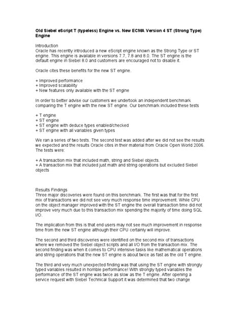 Old Siebel Escript T Engine Vs New St Engine Pdf Oracle Database