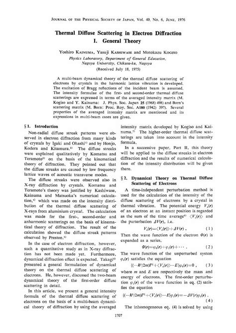 Pdf Thermal Diffuse Scattering In Electron Diffraction I General