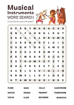 Musical Instruments Word Search By Dennis Aguirre TPT