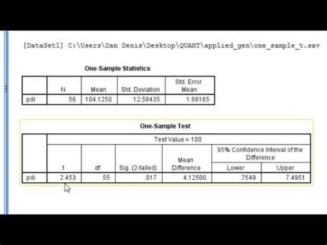 SPSS One Sample T Test Sample Statistics Null Hypothesis Sample