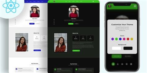 react portfolio website with theme customization functionality react