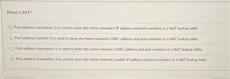 Solved What Is PAT Port Address Translation It Is Used To Chegg Com