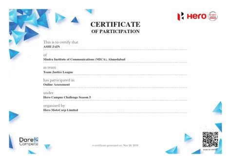 Hero Certificate Pdf