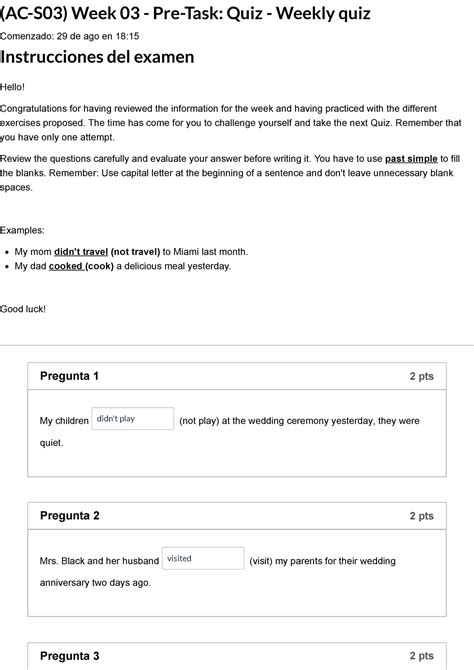 Examen AC S Week Pre Task Quiz Weekly Quiz AC S Week Pre Task Quiz