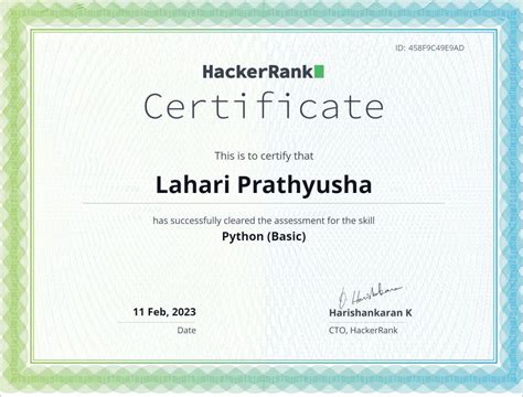 Finished Python With Hackerrank Lahari Prathyusha Posted On The Topic Linkedin