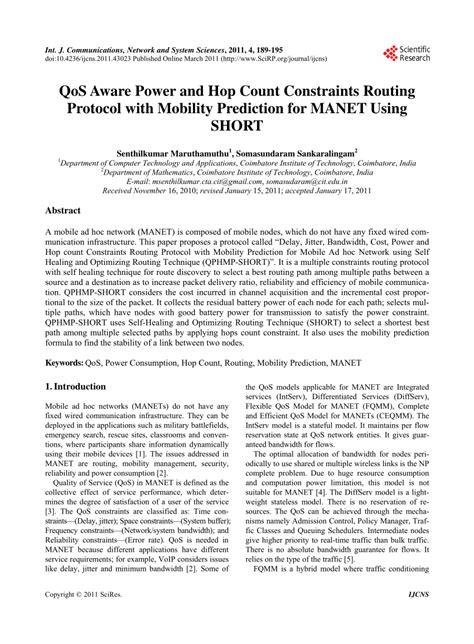 Pdf Qos Aware Power And Hop Count Constraints Routing Protocol With Mobility Prediction For