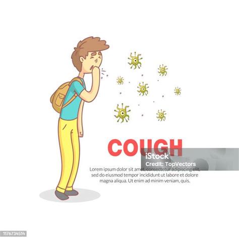 기침 배너 와 공간 용 텍스트 십대 소년 기침 와 주먹 앞 의 그의 입 벡터 그림 기침하기에 대한 스톡 벡터 아트 및 기타