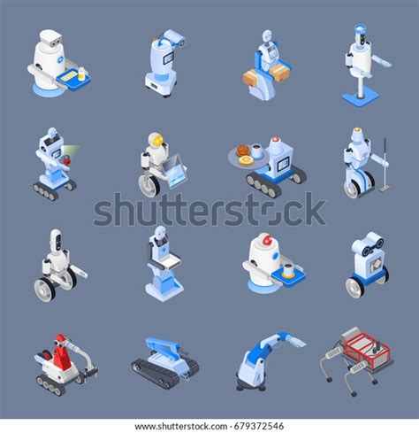 Robot Isometric Professions Set Isolated Icons Vetor Stock Livre De