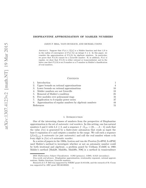 Full Article Diophantine Approximation Of Mahler Numbers