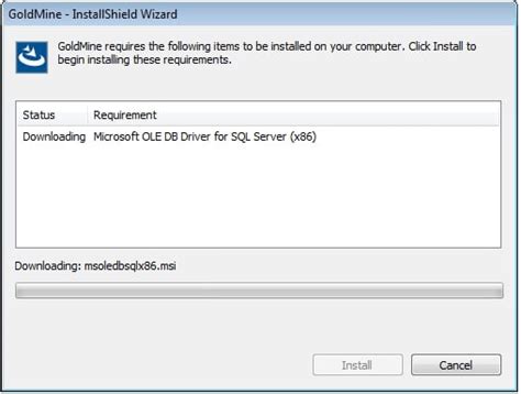 microsoft ole db driver for sql server setup is required for goldmine
