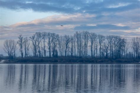 무료 사진 황혼에 잔잔한 호수 위의 짙은 푸른 구름