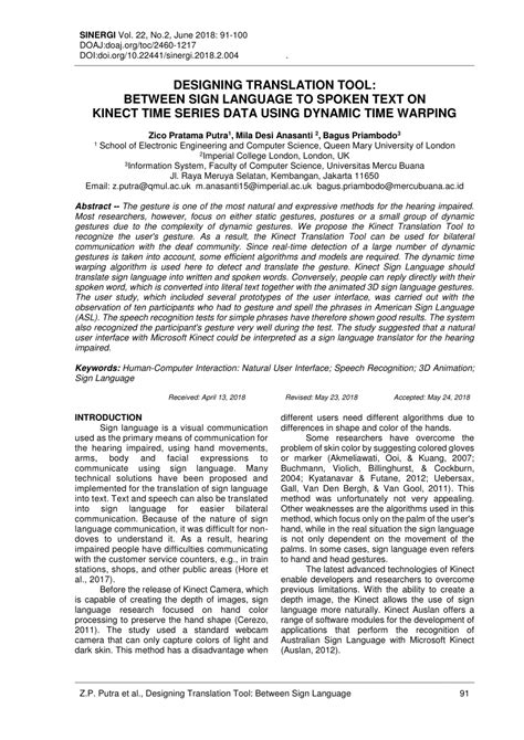 Pdf Designing Translation Tool Between Sign Language To Spoken Text On Kinect Time Series