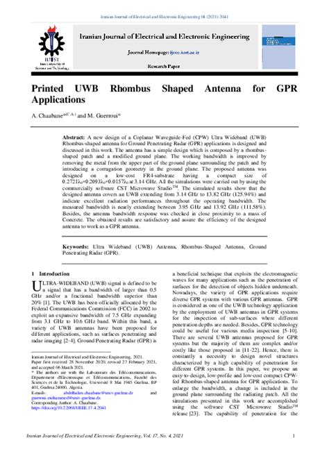 Pdf Printed Uwb Rhombus Shaped Antenna For Gpr Applications Abdelhalim Chaabane