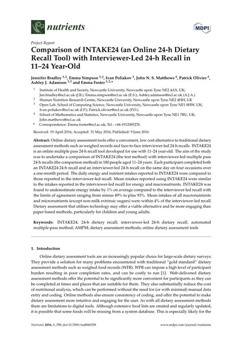 Pdf Comparison Of Intake24 An Online 24 H Dietary Recall Tool With Interviewer Led 24 H