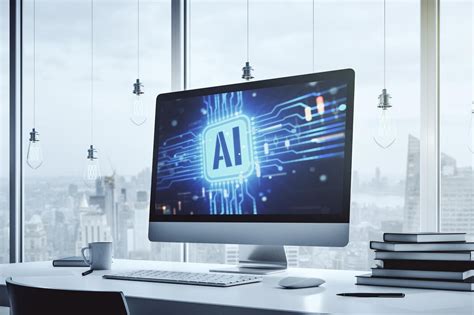 창의적인 인공 지능 아이콘 신경망 및 기계 학습 개념 3d 렌더링이 있는 최신 컴퓨터 모니터 프리미엄 사진