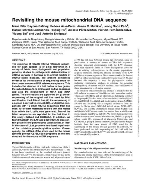 Pdf Revisiting The Mouse Mitochondrial Dna Sequence