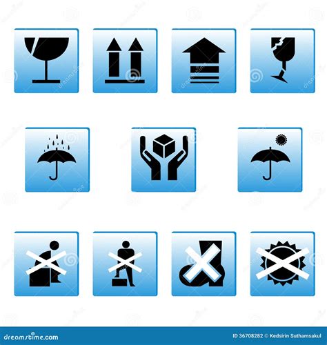 Fragile Symbol On Cardboard Set Of Fragile Icons On Cardboard Umbrella Glass Arrow And Hands