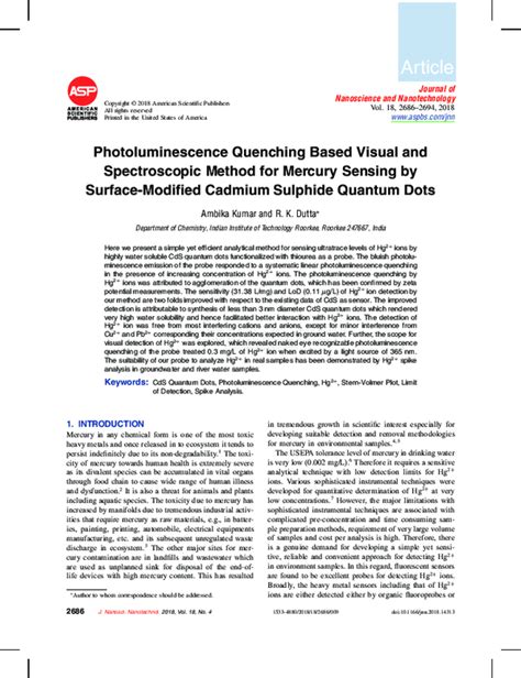 Pdf Photoluminescence Quenching Based Visual And Spectroscopic Method