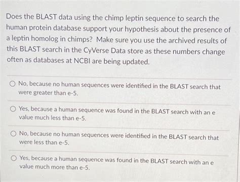Solved Does The Blast Data Using The Chimp Leptin Sequence
