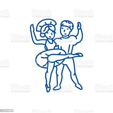 발레 커플 춤추는 남자와 여자 라인 아이콘 개념입니다 발레 커플 춤추는 남자와 여자 평면 벡터 기호 기호 개요 그림 Performing Arts Event에 대한 스톡 벡터