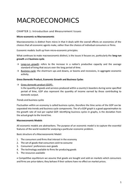 Macro 1 MACROECONOMICS CHAPTER 1 Introducti On And Measurement Issues Micro Economic Vs Studocu
