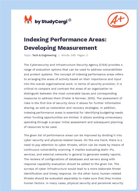 Indexing Performance Areas Developing Measurement Free Essay Example