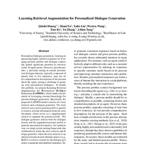 Learning Retrieval Augmentation For Personalized Dialogue Generation Acl Anthology