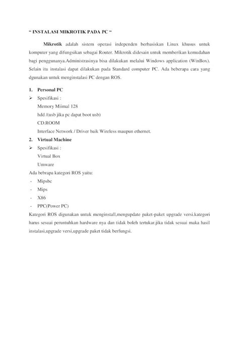 PDF Instalasi Mikrotik Pada PC DOKUMEN TIPS