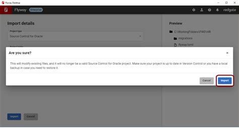 tutorial import projects from source control for oracle redgate flyway product documentation